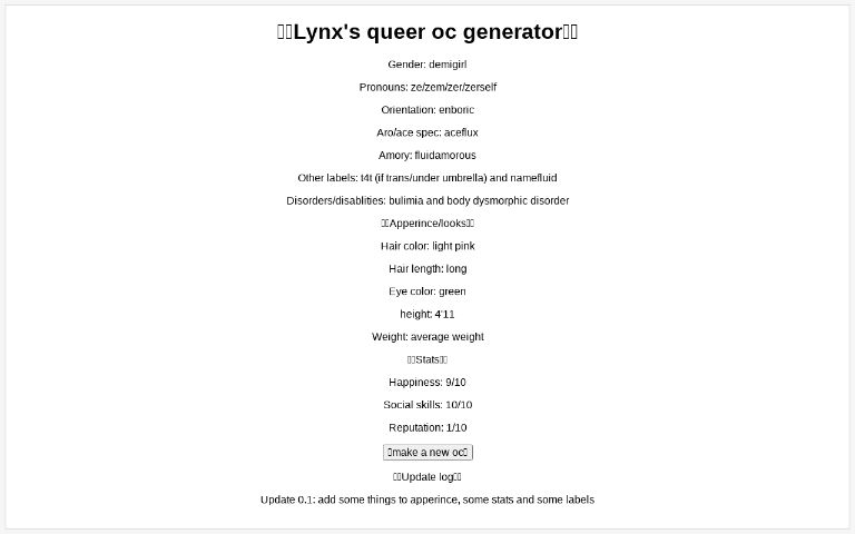 🏳‍🌈Lynx's queer oc generator🏳‍🌈