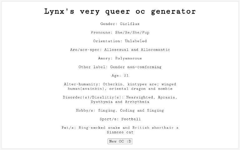 Lynx's very queer oc generator