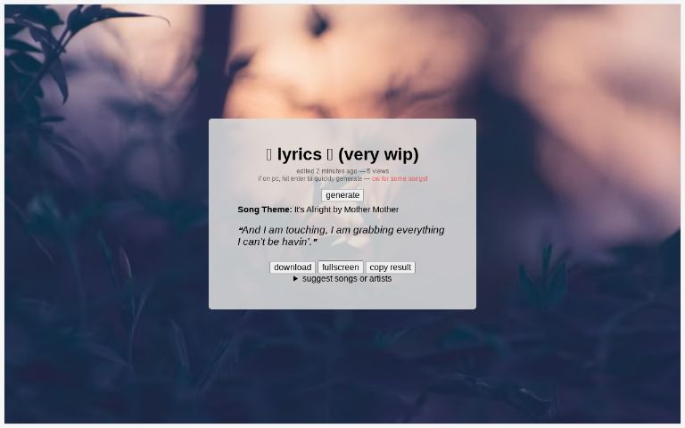 🎶 lyrics 🎶 (very wip) ― Perchance Generator