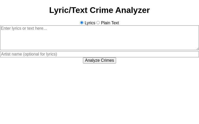 Lyric/Text Crime Analyzer ― Perchance Generator