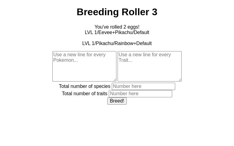 Breeding Roller 3 ― Perchance Generator