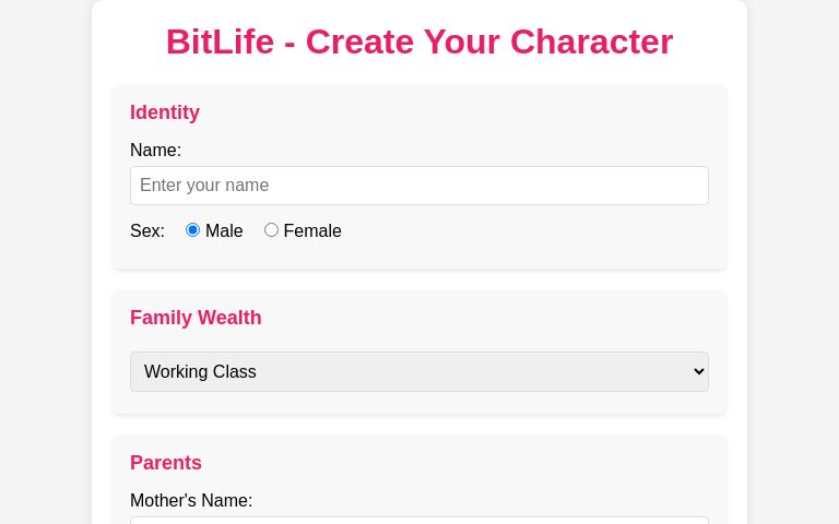 BitLife - Create Your Character ― Perchance Generator