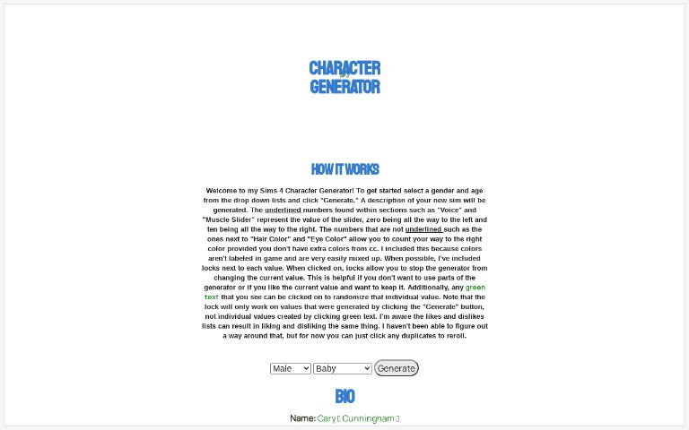 Sims 4 Character Generator