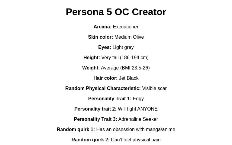 Persona 5 OC Creator ― Perchance Generator