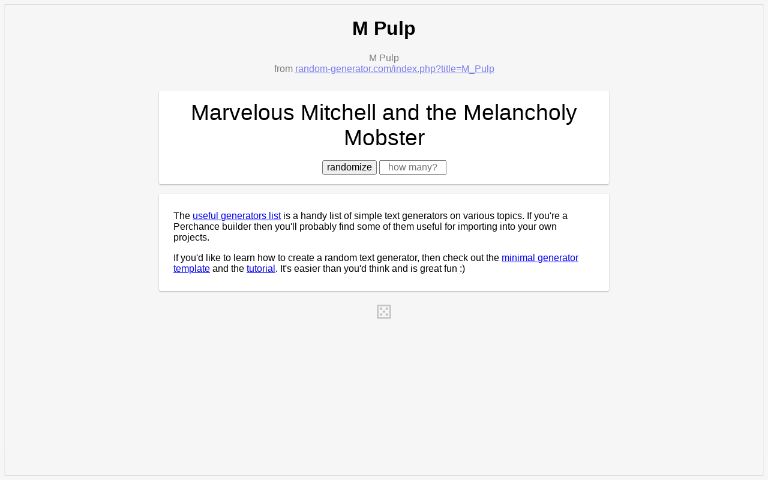 M Pulp ― Perchance Generator