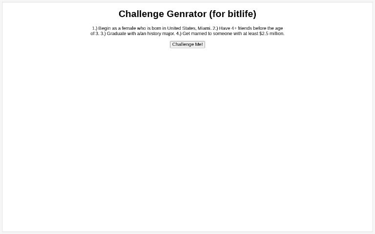 Challenge Genrator (for bitlife) ― Perchance Generator