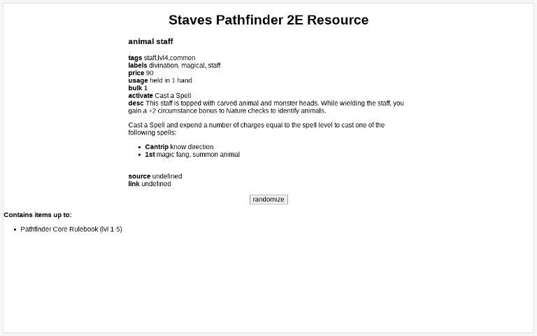 Staves Pathfinder 2E Resource ― Perchance Generator
