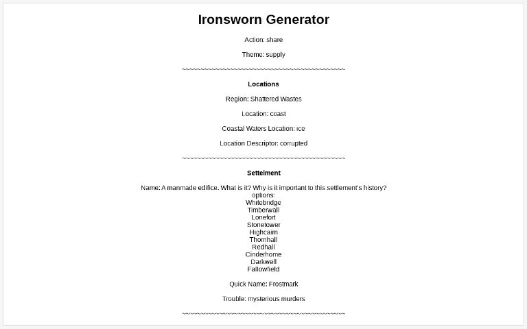 Ironsworn Generator