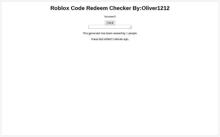 Roblox Code Redeem Checker By:Oliver1212 ― Perchance Generator
