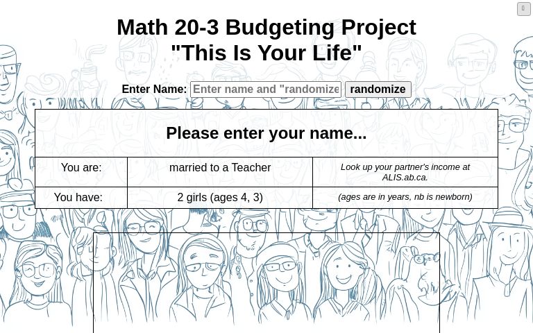 Math 20-3 Budgeting Project "This Is Your Life" ― Perchance Generator