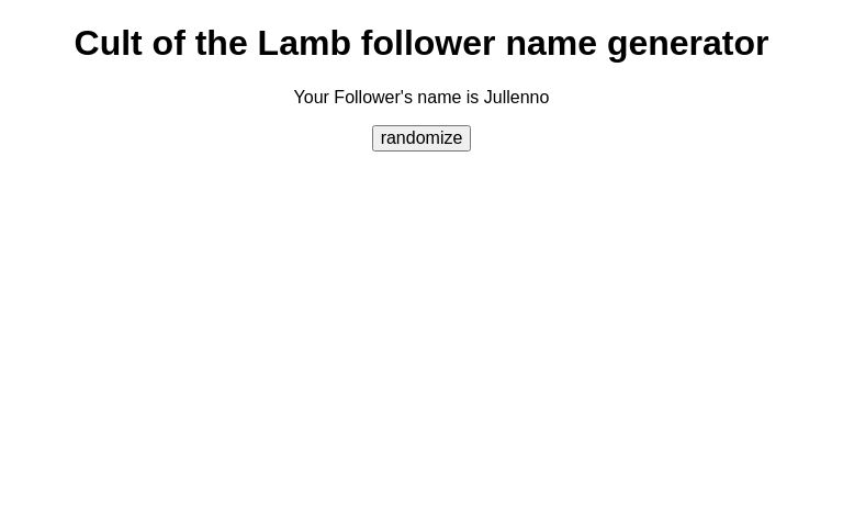 Cult of the Lamb follower name generator