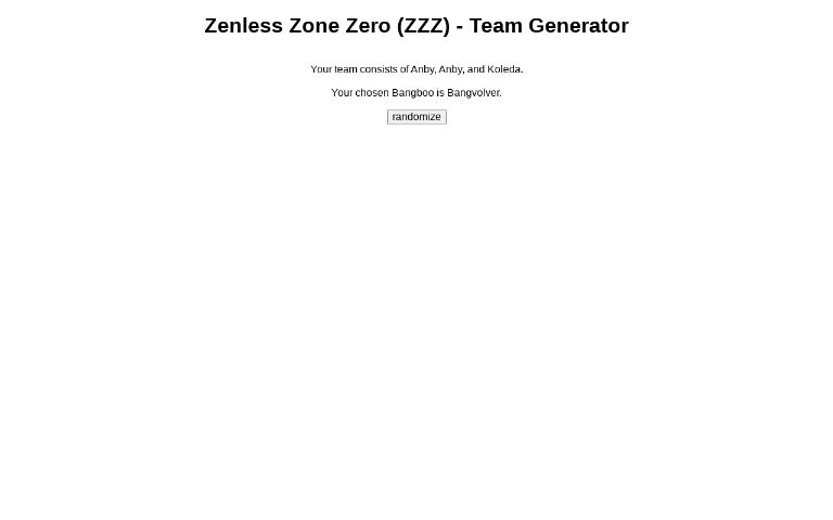 Zenless Zone Zero (ZZZ) - Team Generator