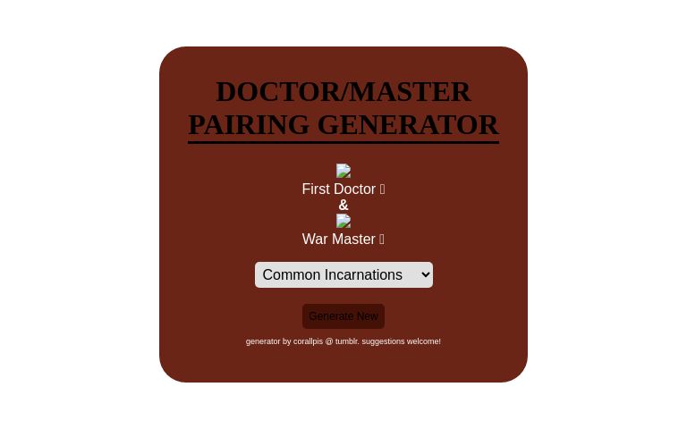 Doctor/Master Pairing Generator