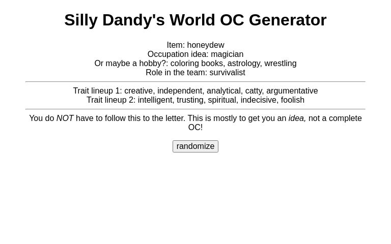 Silly Dandy's World OC Generator