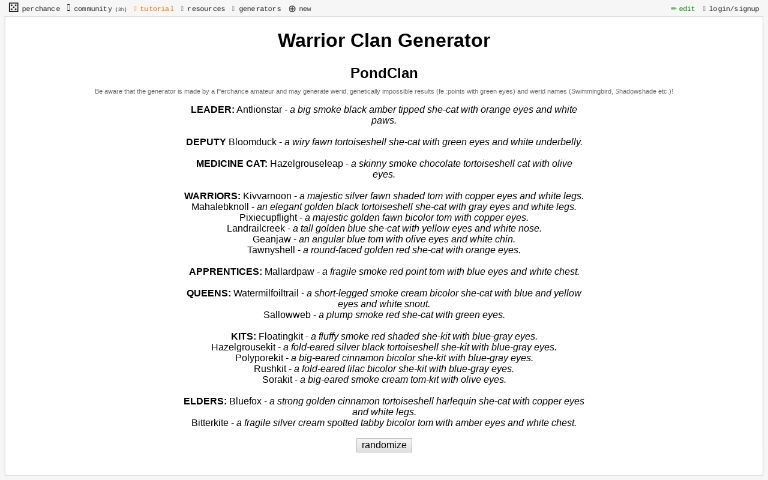 Warrior Clan Generator
