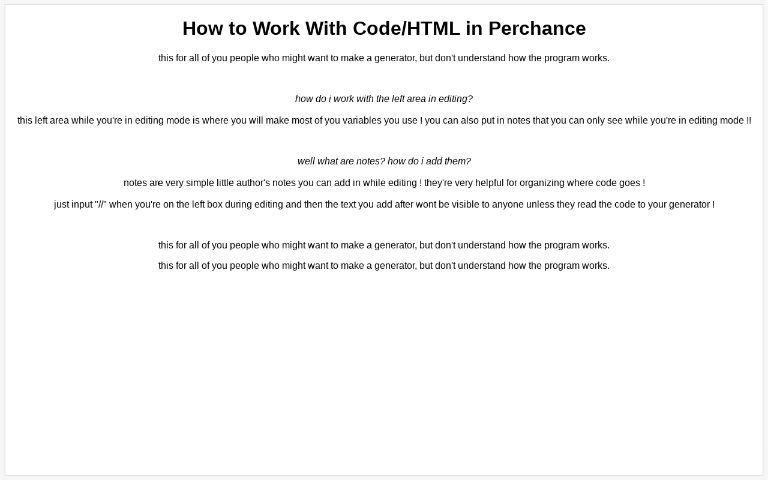 How to Work With Code/HTML in Perchance ― Perchance Generator