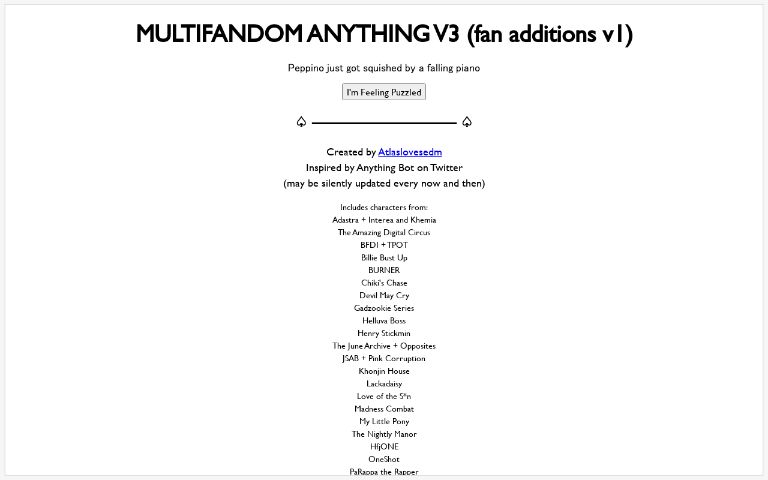 MULTIFANDOM ANYTHING V3 (fan additions v1) ― Perchance Generator