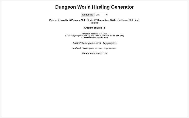 Dungeon World Hireling Generator
