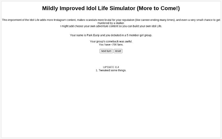 Mildly Improved Idol Life Simulator (More to Come!) ― Perchance Generator