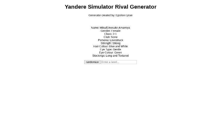 Yandere Simulator Rival Generator