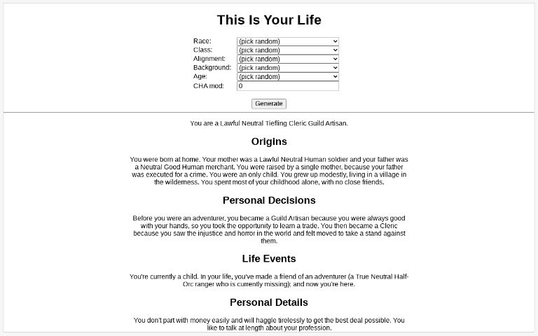 This Is Your Life ― Perchance Generator