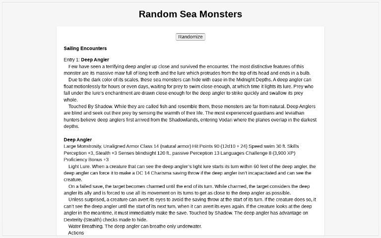 Random Sea Monsters ― Perchance Generator