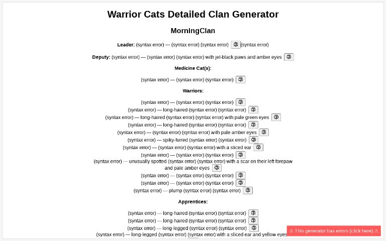 Warrior Cats Detailed Clan Generator