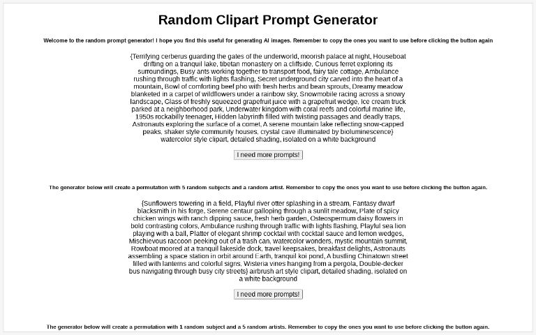 Random Clipart Prompt Generator