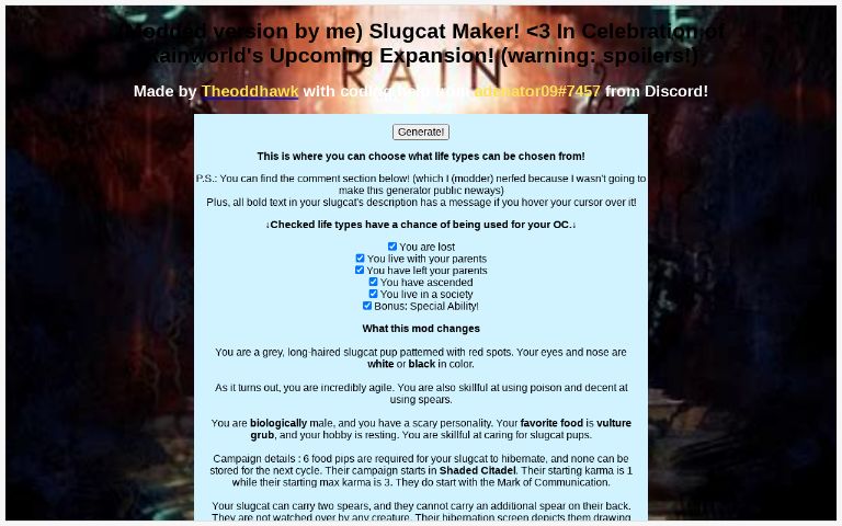 (Modded version by me) Slugcat Maker!