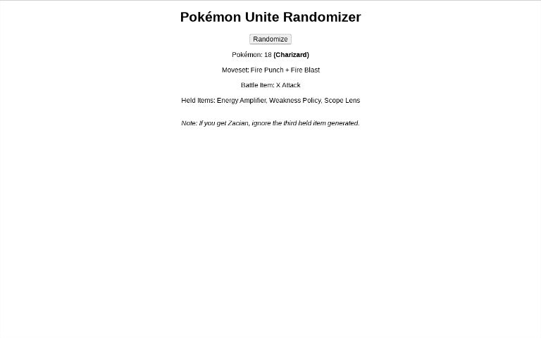 Pokémon Unite Randomizer ― Perchance Generator