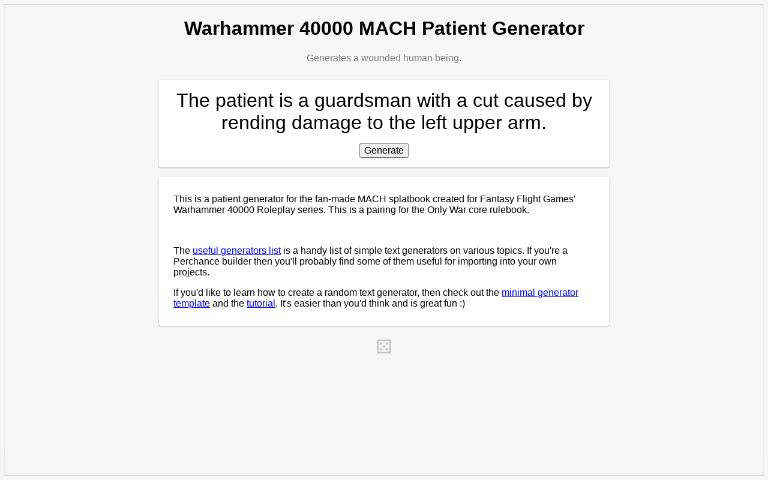 Warhammer 40000 MACH Patient Generator