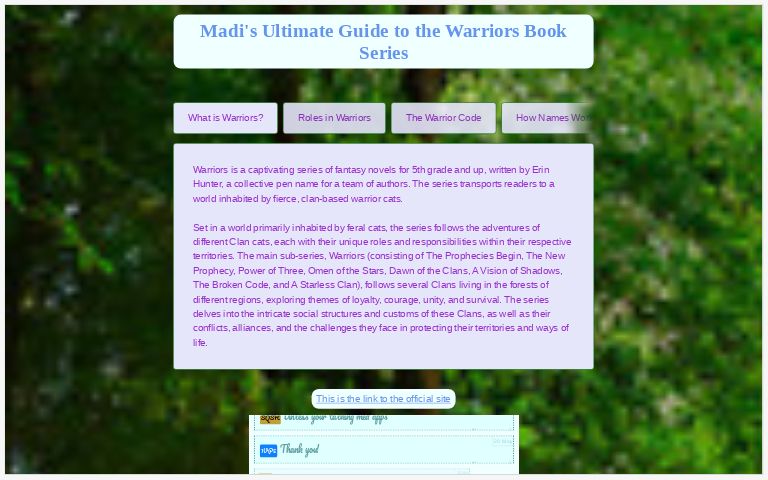 Madi's Ultimate Guide to the Warriors Book Series ― Perchance Generator