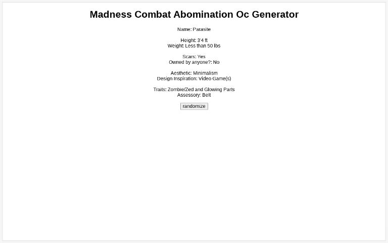 Madness Combat Abomination Oc Generator