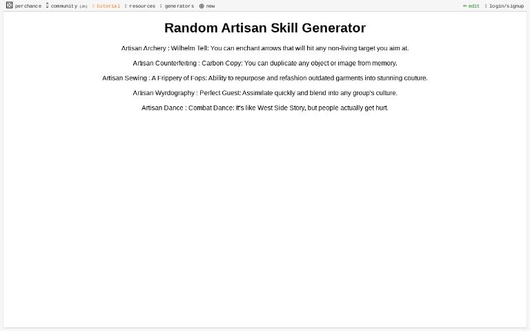 Random Artisan Skill Generator