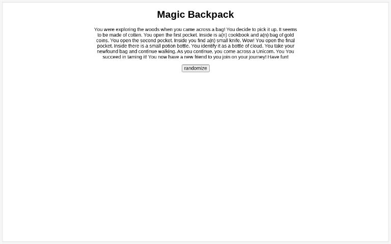 Magic Backpack ― Perchance Generator