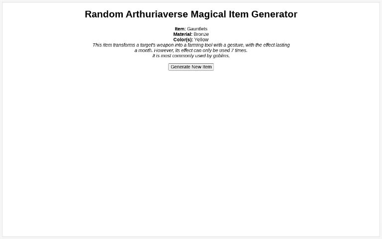 Random Arthuriaverse Magical Item Generator