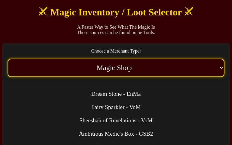 Magic Inventory / Loot Selector ― Perchance Generator