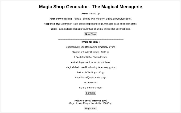 Magic Shop Generator - The Arcane Alcove