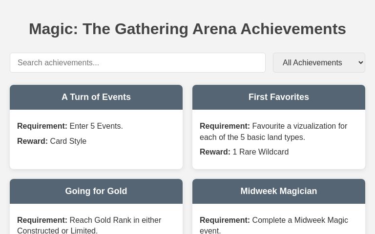 Magic: The Gathering Arena Achievements ― Perchance Generator