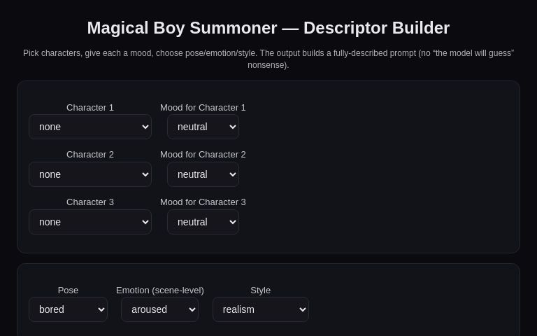 Magical Boy Summoner — Descriptor Builder ― Perchance Generator