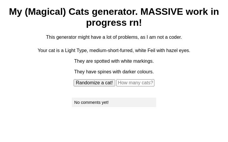 My (Magical) Cats generator. MASSIVE work in progress rn!