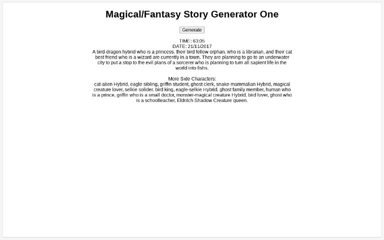 Magical/Fantasy Story Generator One