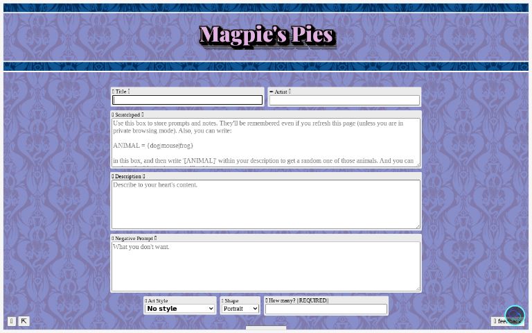 Magpie's Pies • By Keira • 💖 ― Perchance Generator
