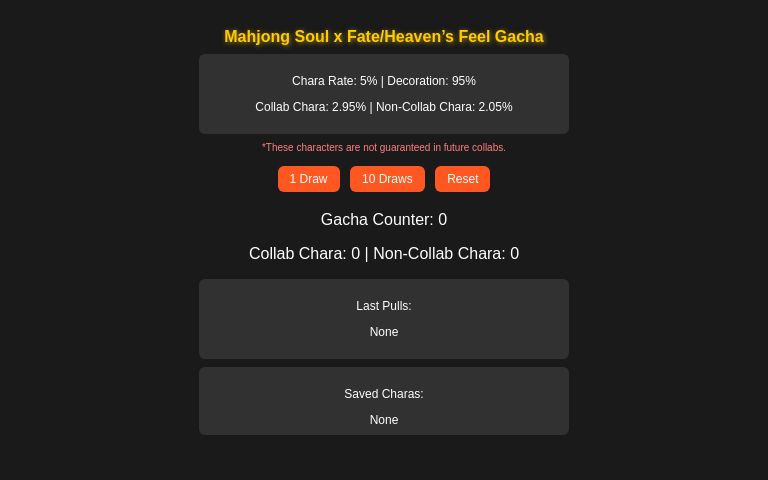 Mahjong Soul x Fate/Heaven’s Feel Gacha ― Perchance Generator