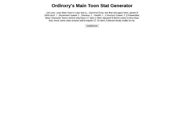 Ordinxry's Main Toon Stat Generator
