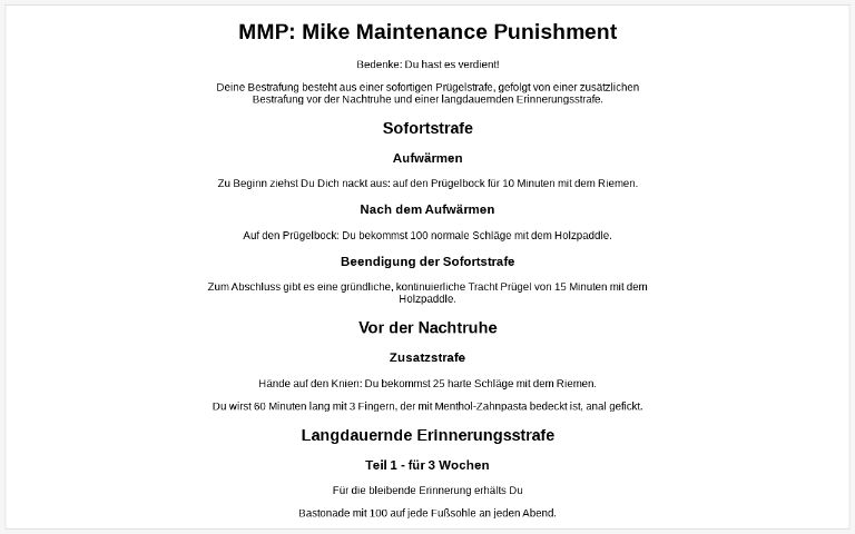 MMP: Mike Maintenance Punishment ― Perchance Generator