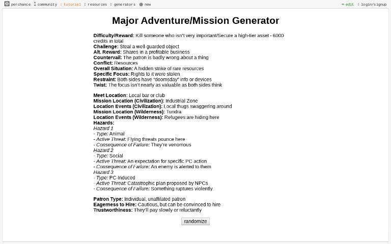 Major Adventure/Mission Generator