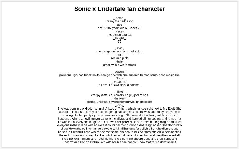 Sonic x Undertale fan character ― Perchance Generator