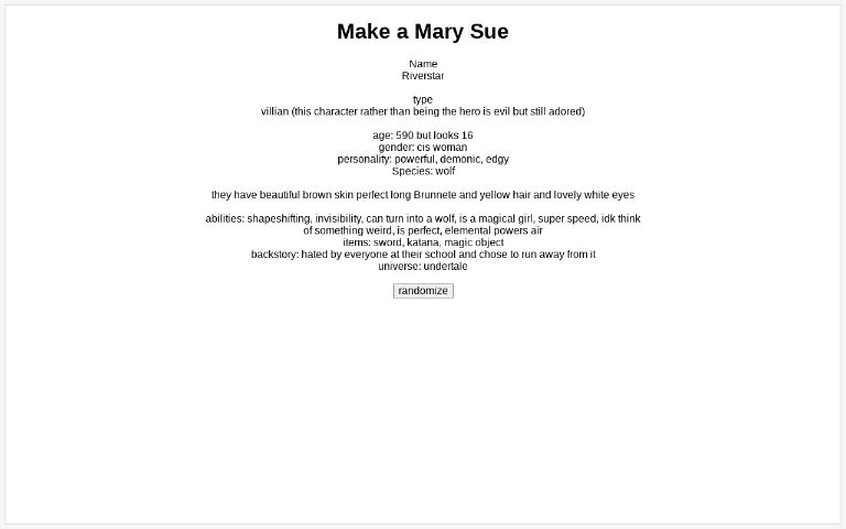 Make a Mary Sue ― Perchance Generator