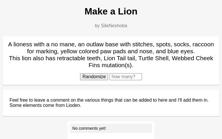 Make a Lion ― Perchance Generator